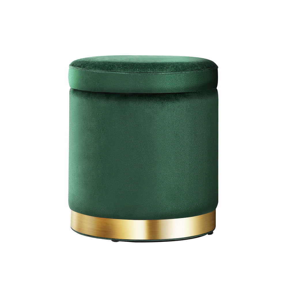 Storage Ottoman Round Velvet Foot Stool Foot Rest Pouffe Padded Seat H