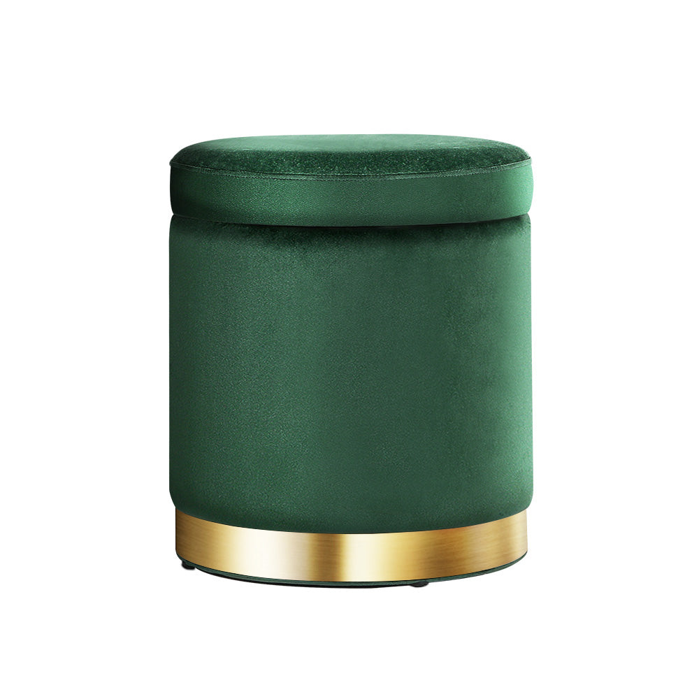 Storage Ottoman Round Velvet Foot Stool Foot Rest Pouffe Padded Seat H
