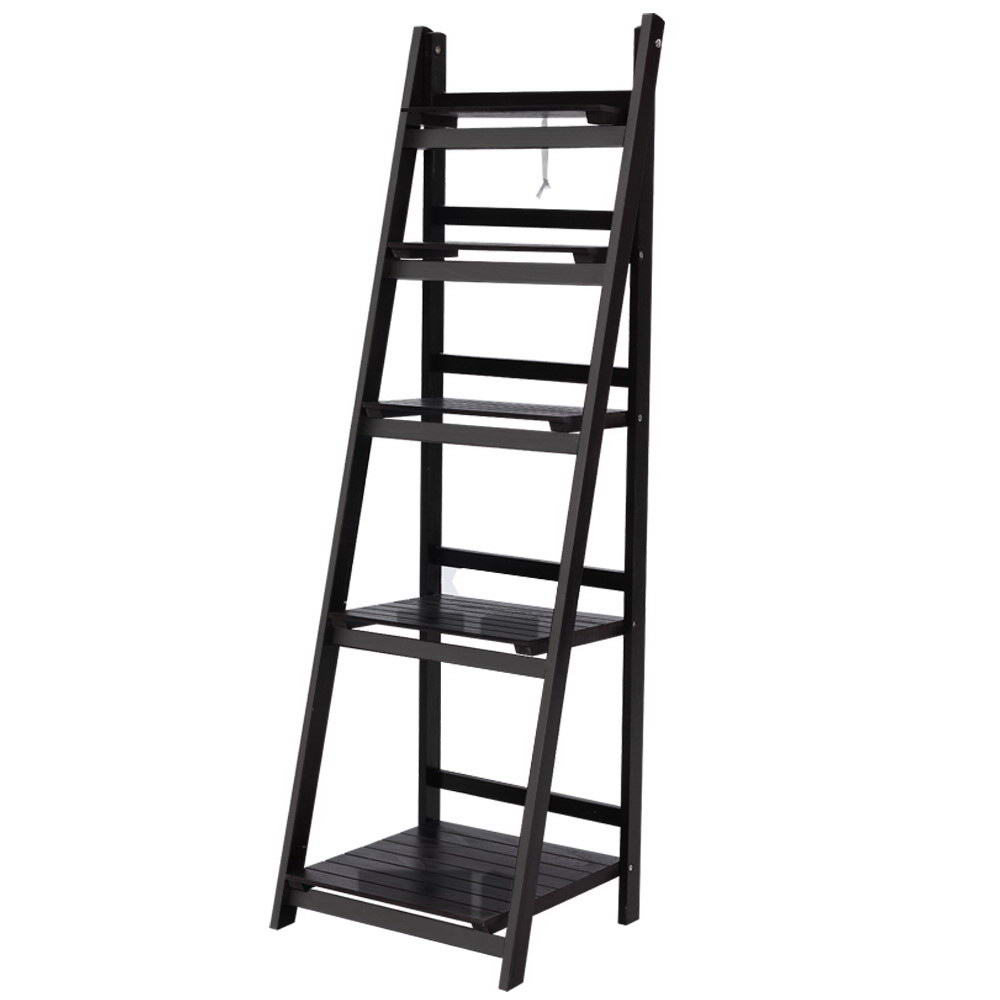 Display Shelf 5 Tier Wooden Ladder Stand Storage Book Shelves Rack Cof