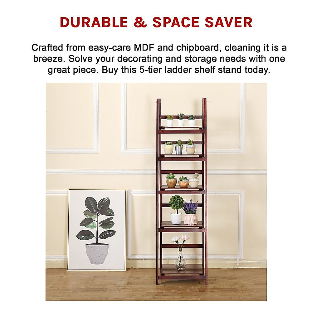 5 Tier Wooden Ladder Shelf Stand Storage Book Shelves Shelving Display
